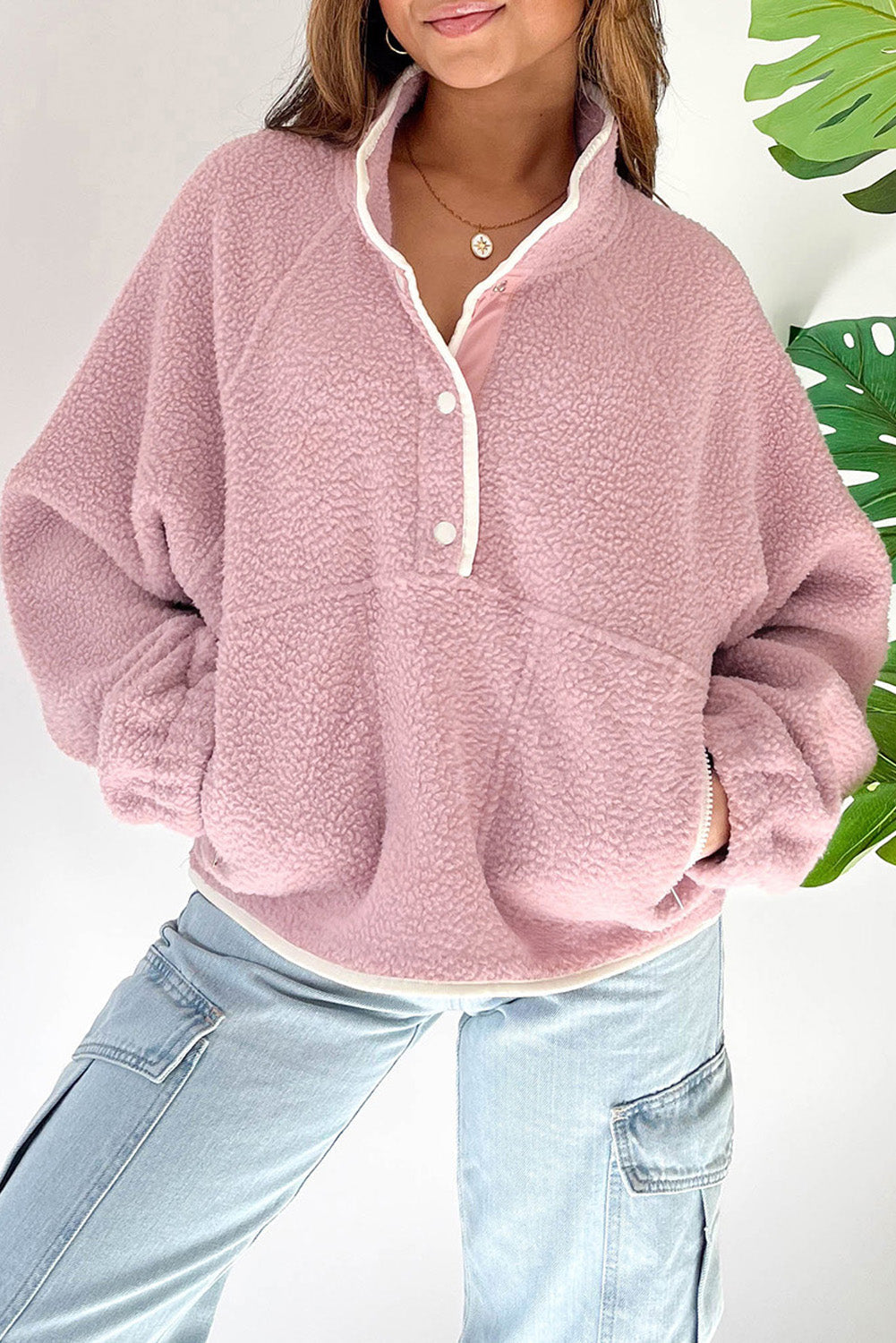 Natalia | Long-sleeved sweatshirt with a half-length snap fastening an ...